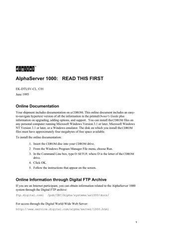 AlphaServer 1000 READ THIS FIRST | Manualzz