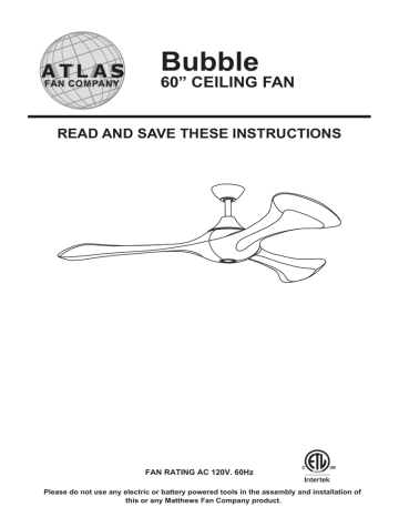 Atlas Fan Company Bubble 60" Ceiling Fan User Manual | Manualzz