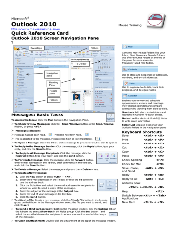 Outlook 2010 Quick Reference Card | Manualzz