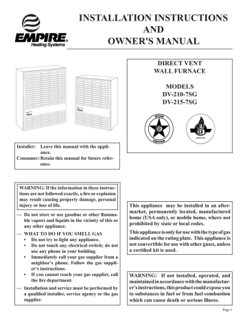 Empire DV-215-7SG Hvac Owner's Manual | Manualzz