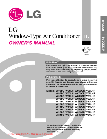 LG Window-Type Air Conditioner OWNER'S MANUAL ENGLISH | Manualzz