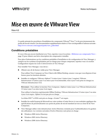 Guide d'installation VMware View 4.0 | Manualzz