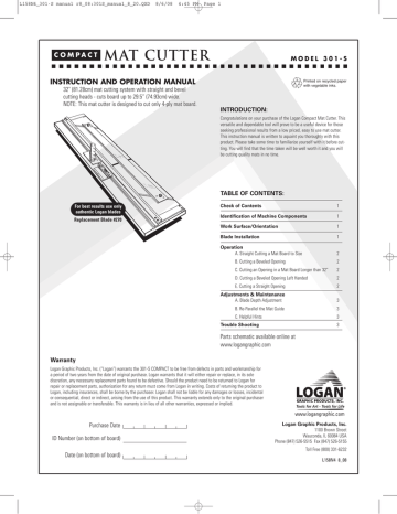 Logan 301-S Instruction And Operation Manual | Manualzz