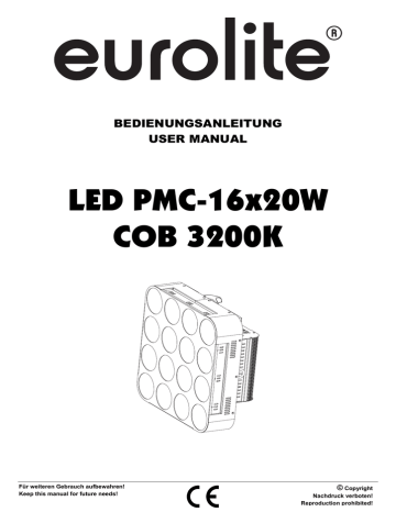 Eurolite LED Blinder PMC 16x20W COB 3200K User Manual | Manualzz