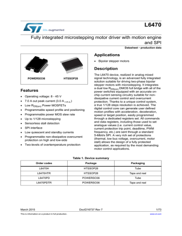 STMicroelectronics L6470 Datasheet | Manualzz
