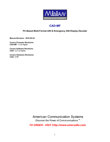 ANI & Emergency ANI Display Decoder CAD-MF Manual | Manualzz