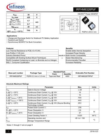 Infineon IRFHM8326 MOSFET Data Sheet | Manualzz