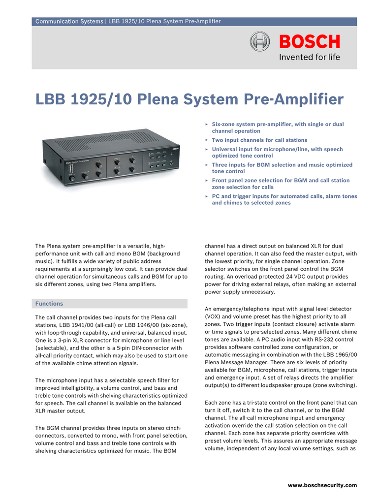 Lbb 1925/10 plena system pre amplifiers