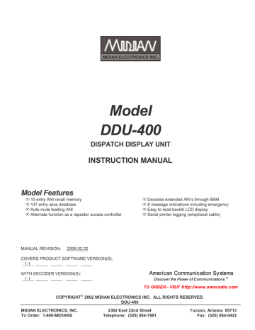 Dispatch Display Unit DDU 400 Instruction Manual | Manualzz