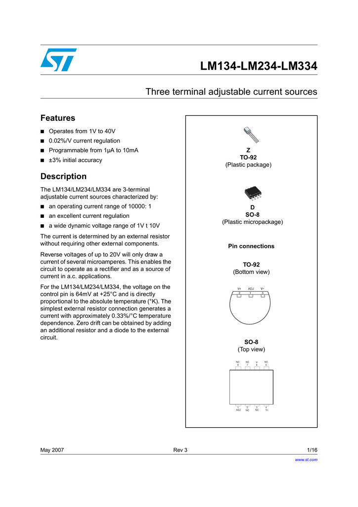 STMicroelectronics LM334 Datasheet | Manualzz