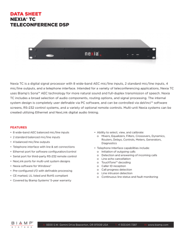 Biamp Nexia TC Data Sheet | Manualzz