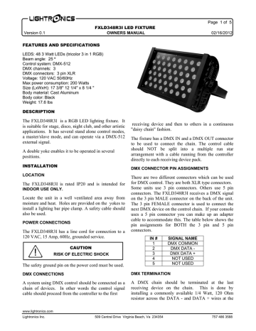 Lightronics FXLD348R3I LED Wash Lighting Fixture Owner Manual | Manualzz