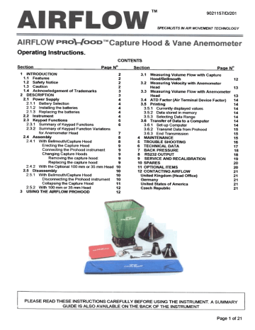 TSI Airflow Instruments Prohood Capture Hood and Vane Anemometer Owner ...