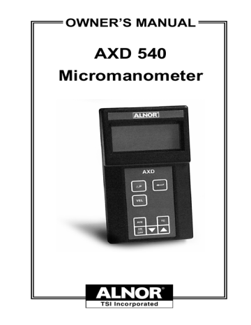 TSI Alnor Micromanometer AXD 540/542 Owner's Manual | Manualzz