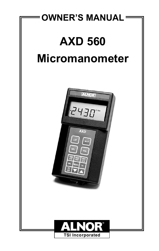 TSI Alnor Micromanometer AXD 560 Owner's Manual | Manualzz
