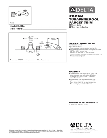 Delta T2710 Classic 2-Handle Deck-Mount Roman Tub Faucet Trim Kit ...