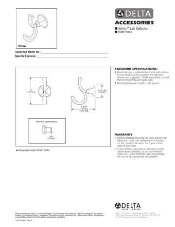 Delta Faucet 76435-BL Ashlyn® 20 TWL BAR Specification | Manualzz
