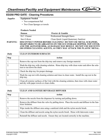 IMI Cornelius, Inc. ED250 PRO GATE Operation Manual | Manualzz