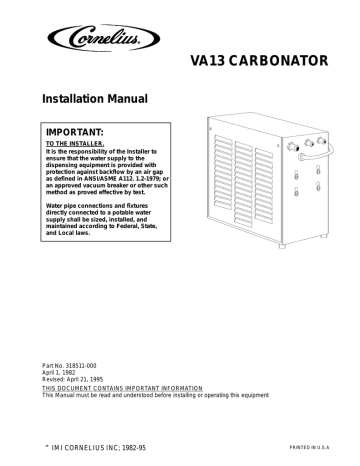 VA13 CARBONATOR Installation Manual IMPORTANT: | Manualzz