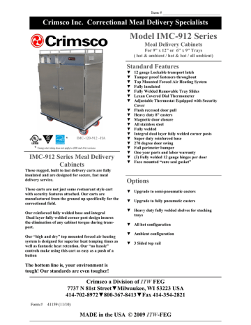 Meal Delivery Cabinet IMC-912 IMC-120-912 Datasheet | Manualzz
