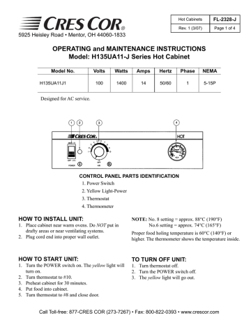 Cres Cor H135UA11J1 Operation Manual | Manualzz