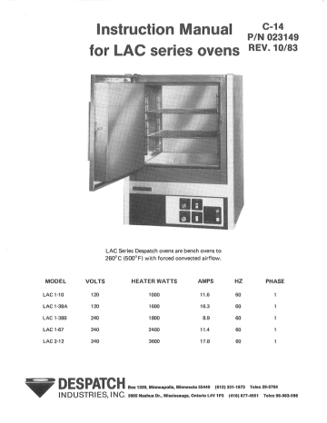 Despatch LAC2-12 Owner's Manual | Manualzz