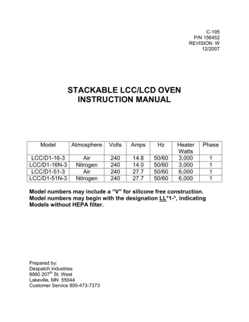 Despatch Industries Stackable Oven LCC D1-16-3, LCC D1-16N-3, LCC D1-51 ...