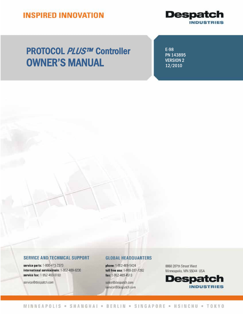 Despatch Protocol Plus Controller Owner's Manual | Manualzz