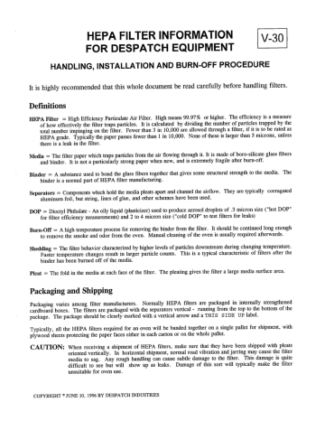 Despatch HEPA Filter Instructions | Manualzz