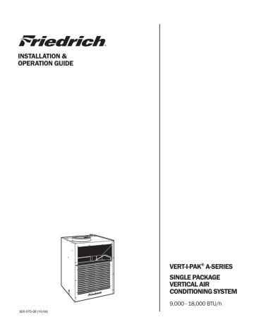 Friedrich VERT-I-PAK VHA12 Installation & Operation Manual | Manualzz