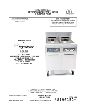 Frymaster BIRE14 Service manual | Manualzz