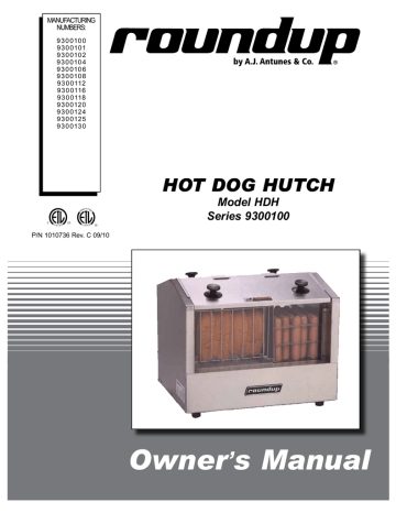 Roundup 9300100 HDH Hot Dog Hutch Owner's Manual | Manualzz