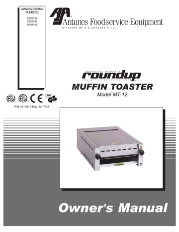 Roundup Muffin Toaster MT-12 Owner's Manual | Manualzz