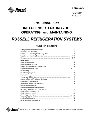 Russell Refrigeration Systems Guide - Installation, Start-up, Operation & Maintenance | Manualzz