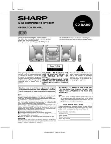 SHARP Mini Component System CD-BA200 Operation Manual | Manualzz
