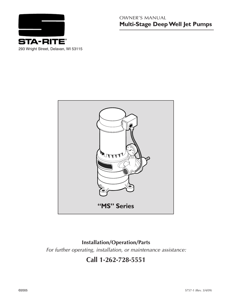 STA-RITE MSF-7 Owner's Manual | Manualzz