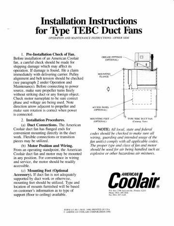 TEBC Duct Fan Installation Instructions | Manualzz
