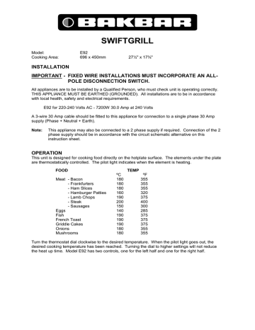 BAKBAR E92 Electric Griddle Instruction Sheet | Manualzz