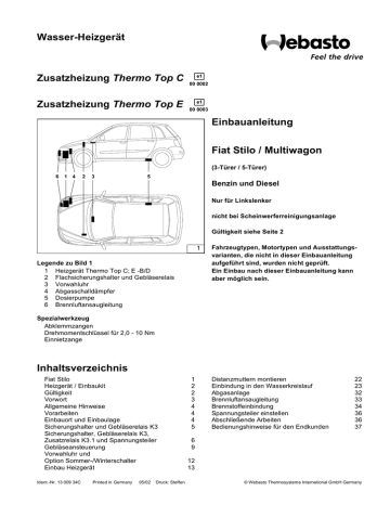 Einbauanleitung Webasto Thermo Top C, E Fiat Stilo | Manualzz