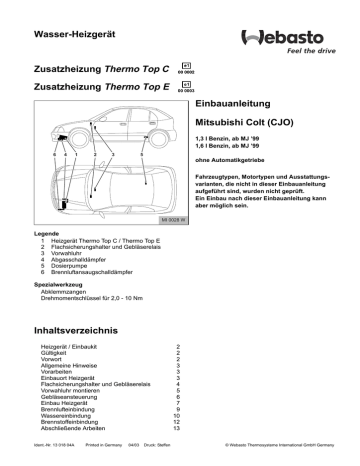 Webasto Thermo Top C, Thermo Top E Einbauanleitung Mitsubishi Colt (CJO ...