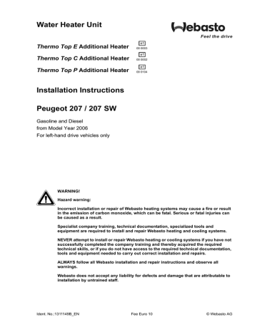 Webasto Thermo Top E, Thermo Top C, Thermo Top P - Installation ...