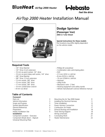 Webasto Air Top 2000 Heater Installation Manual | Manualzz