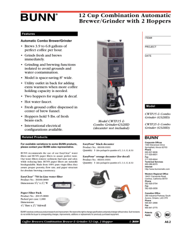 Bunn-O-Matic CWTF15 General Manual | Manualzz