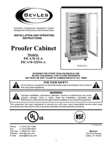 BevLes Proofer Cabinet PICA70 32-A, PICA70 32INS-A - Installation and ...