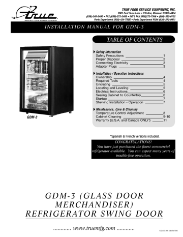 True Manufacturing GDM-3 Installation manual | Manualzz