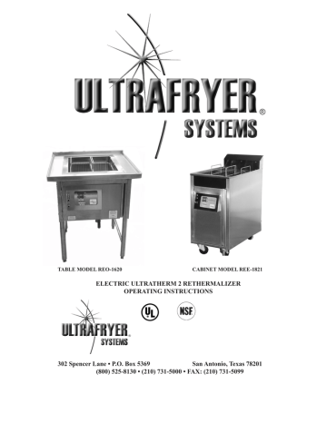 Ultrafryer Rethermalizer REO-1620, REE-1821 Operating Instructions ...
