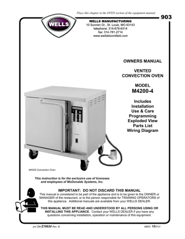 WELLS Convection Oven M4200-4 Owners Manual | Manualzz