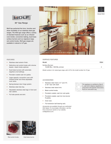 Wolf R304 Specification Sheet | Manualzz