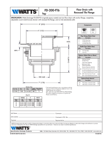 Watts FD-200-FT6 Specification Sheet | Manualzz