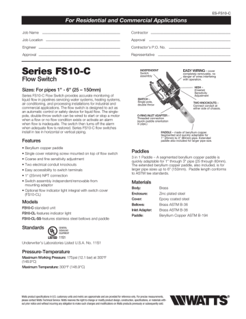 Watts FS10-C Specification Sheet | Manualzz